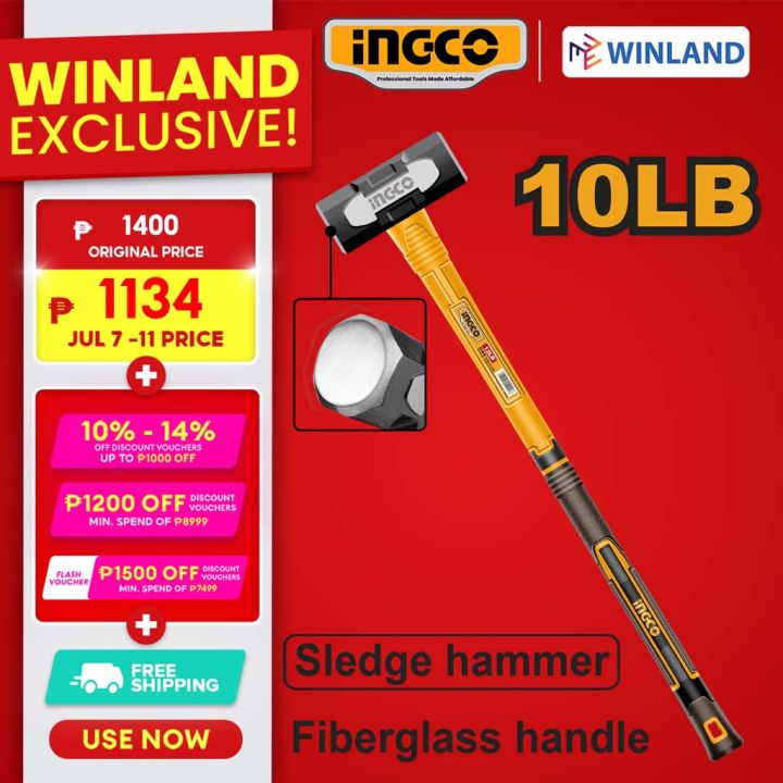 Ingco by Winland Sledge Hammer 10LBs Drop Forged Hammer Head Fiberglass ...