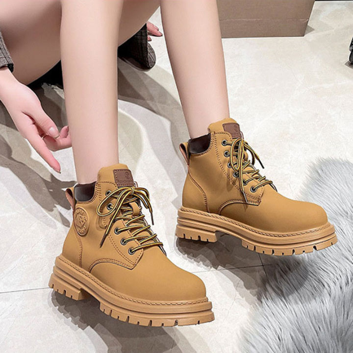 Qing Shui Store （ส่งจากไทย） รองเท้าบูท Martin รองเท้าบูทรูบาร์บของ ...