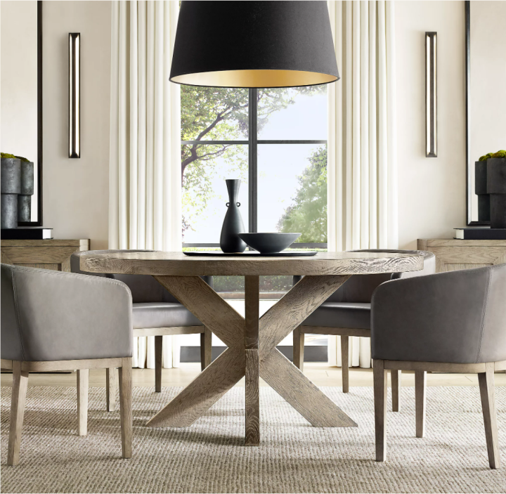 RH American Oak Retro Solid Wood round Dining Table French Country ...