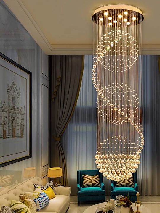 luxury Crystal Chandelier Light Villa Stair Rotating Apartment Modern ...