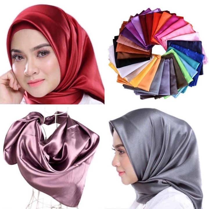 18 Warna Tudung Hijab Bawal Square Slik Satin Lembut Paling Senang ...