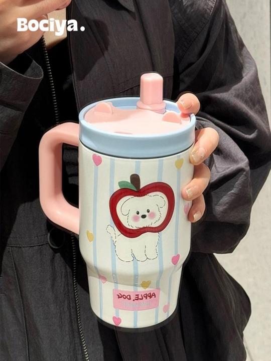 Large Capacity Ceramic Inner Barrel Insulated Water Bottle for Women Ice King Straw Cup Fresh ...