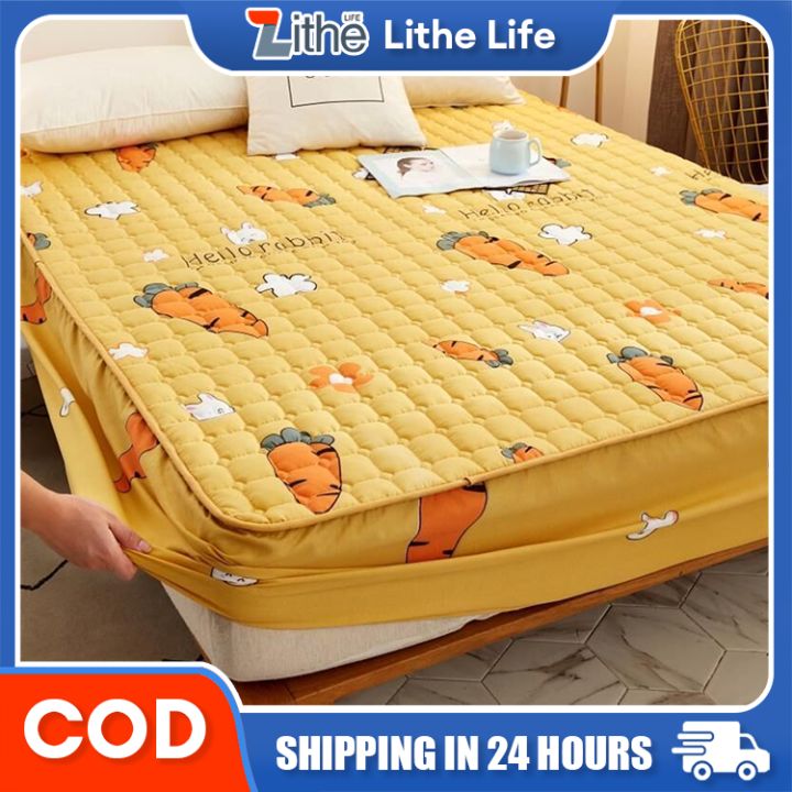 Quilted Cotton Mattress Protector Fitted Bed Sheet Flower Design Single ...