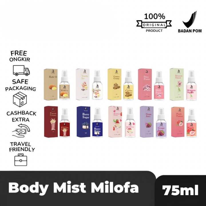 Body Mist Milofa Shimmer Parfum 75ml Body Mist Vanilla Eclair Yuzu Lime ...