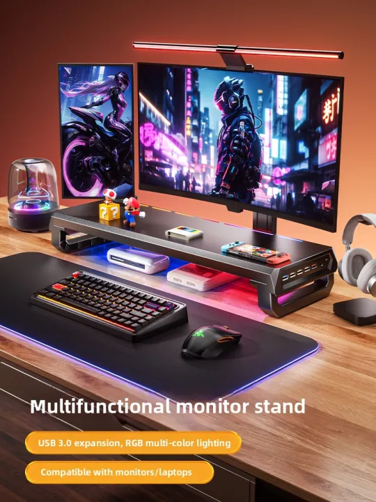 SENXUN | USB Extension Wireless Charging RGB Lighting Shelf Desktop ...