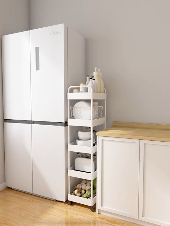 4 Layer Moving Rack Kitchen Storage Shelf Wall Cabinets Home Bedroom ...