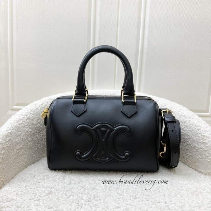 (Pre-loved) Celine Small Boston Bag in Black Smooth Calfskin and GHW ...