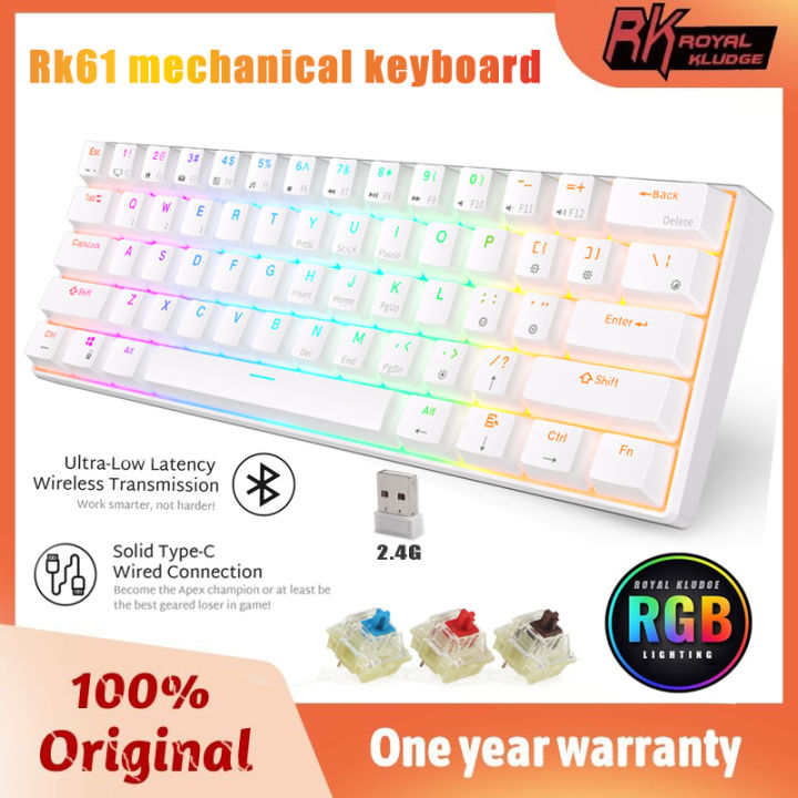 Royal Kludge RK61 Mechanical Keyboard TKL 61 Keys Wireless Bluetooth 2.4Ghz Three Mode 60% RGB ...