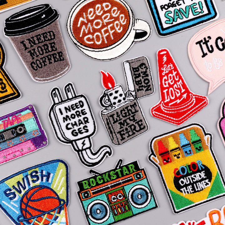 Cute Embroidered Patches for Clothing Thermoadhesive Coffee Cup Patch ...