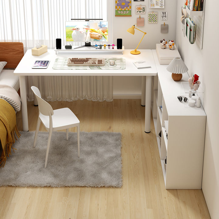 Computer Table Girls' Bedroom L-Shaped Desk Bookshelf Integrated Desk ...