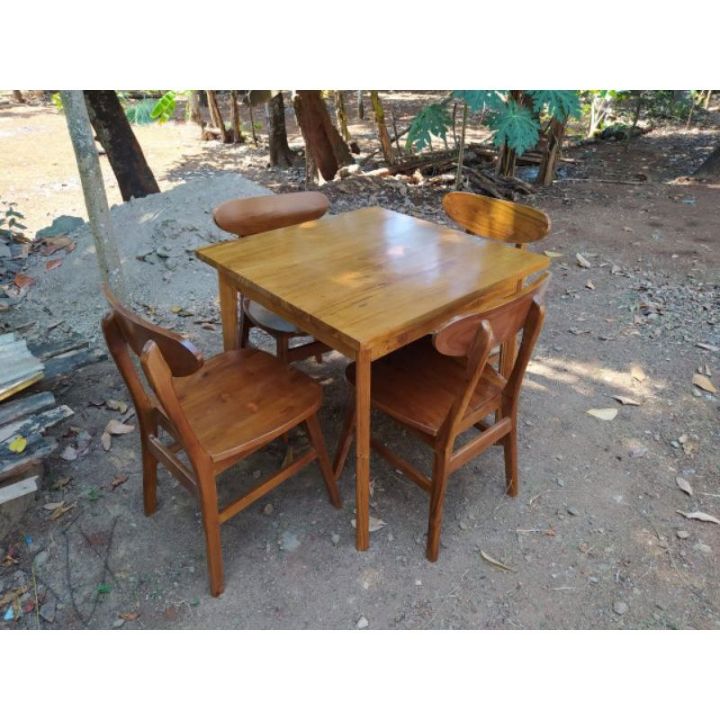 MEJA KURSI MAKAN ROPAN CAFE KAYU JATI JEPARA 4 KURSI 1 MEJA UKURAN ...