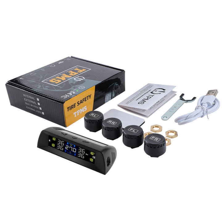【With in-car temperature display】TPMS Car Solar Digital LCD Display ...