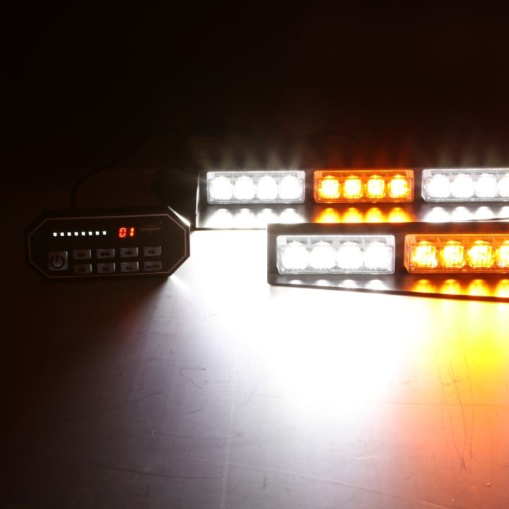 【LED遮阳板警示灯】32 LED White&Yellow 2-in-1 Strobe Emergency Dash Light Bars ...