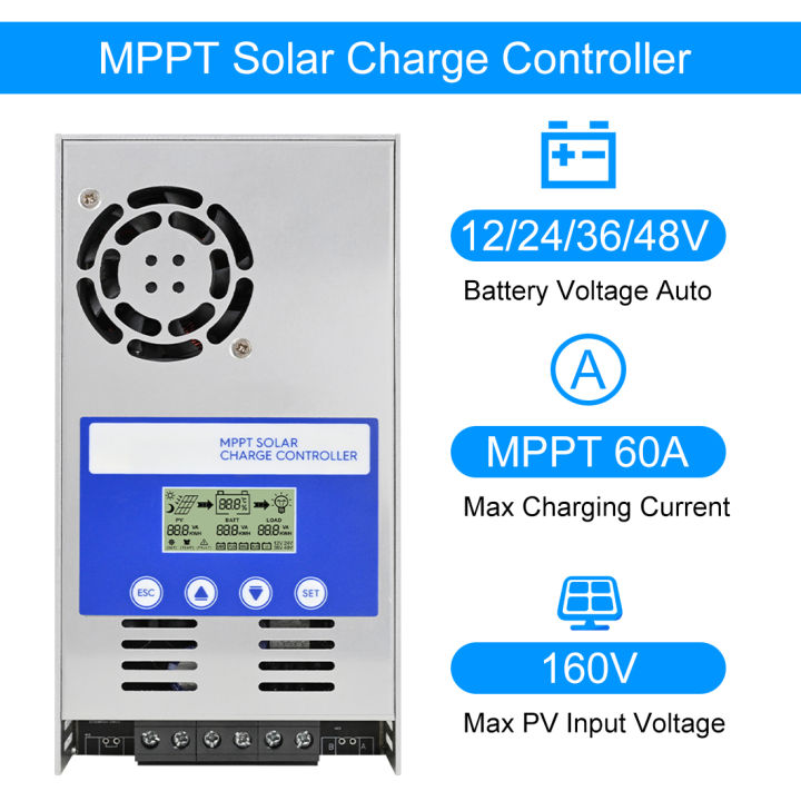 MPPT 60A Solar Charger Controller 60A Discharge Controller 12V 24V 36V 48V Auto for Max PV ...