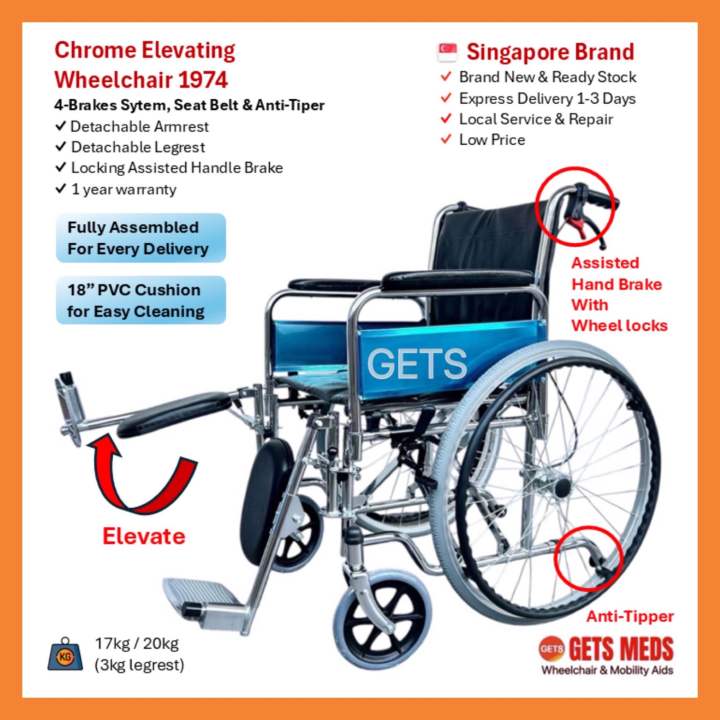 Chrome Wheelchair with elevating legrest, helps patients with leg ...