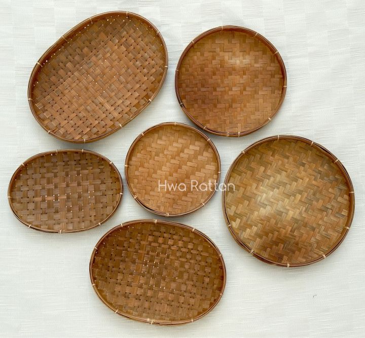 Dulang buluh bulat bujur tampi nyiru bamboo food serving tray display ...