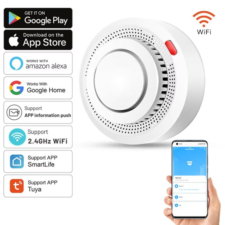 Tuya Smart Wifi Smoke Detector Fire Protection Home Security 85dB Alarm ...