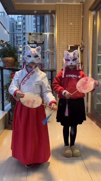 Topeng Anime Jepang Rubah Kitsune Purple Eyes Fox Half Mask Cosplay ...