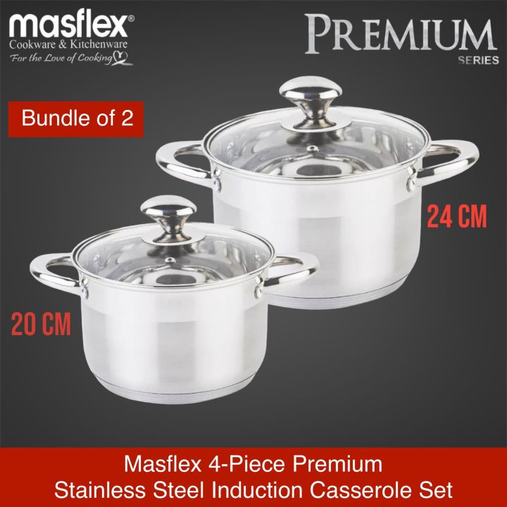Masflex Set of 2 Premium Quality Stainless Steel Casserole Pot Set With ...