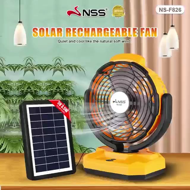 NSS Solar Fan Solar 8''Rechargeable Electric Fan 5W Solar Panel Original Led Light Solar Fan NS ...