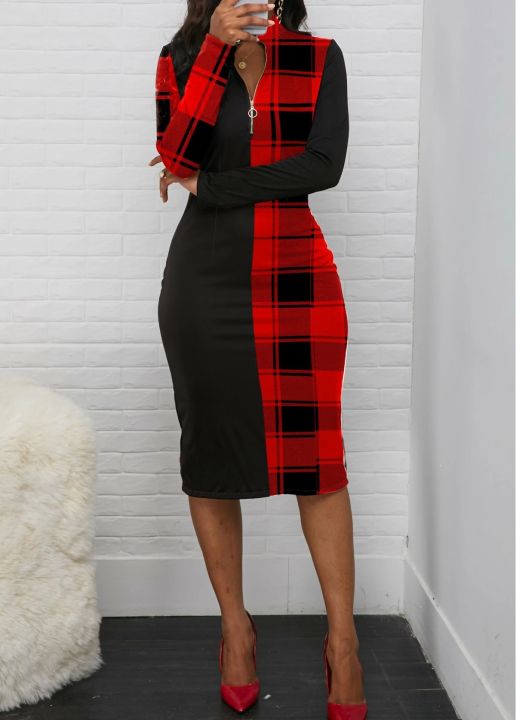 เดรสรัดรูปเอวกลางลายตารางสำหรับผู้หญิง | Lazada.co.th