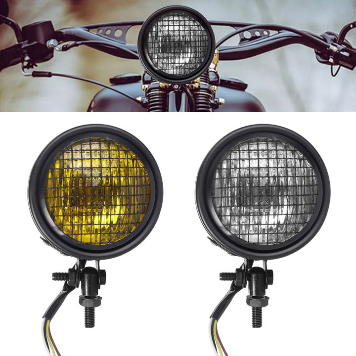 Motorcycle Retro Headlight Halogen Front Head Light Lamp Bracket For ...