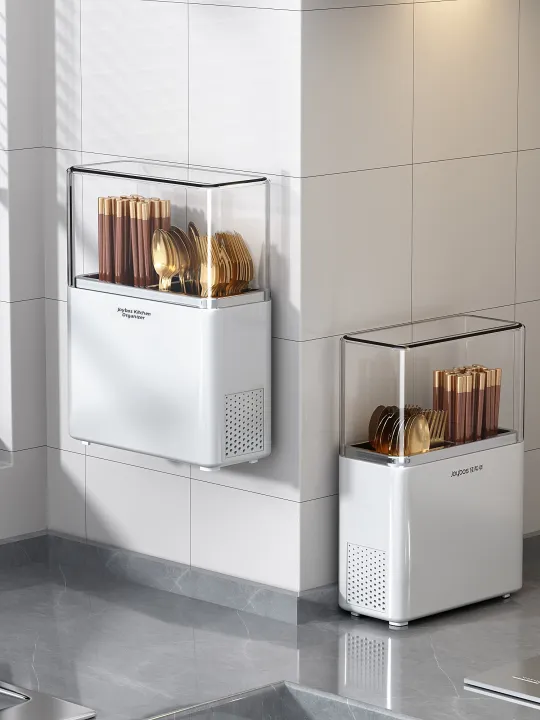 Wall-Mounted Kitchen Storage Box Chopsticks Spoon Holder Plastic ...