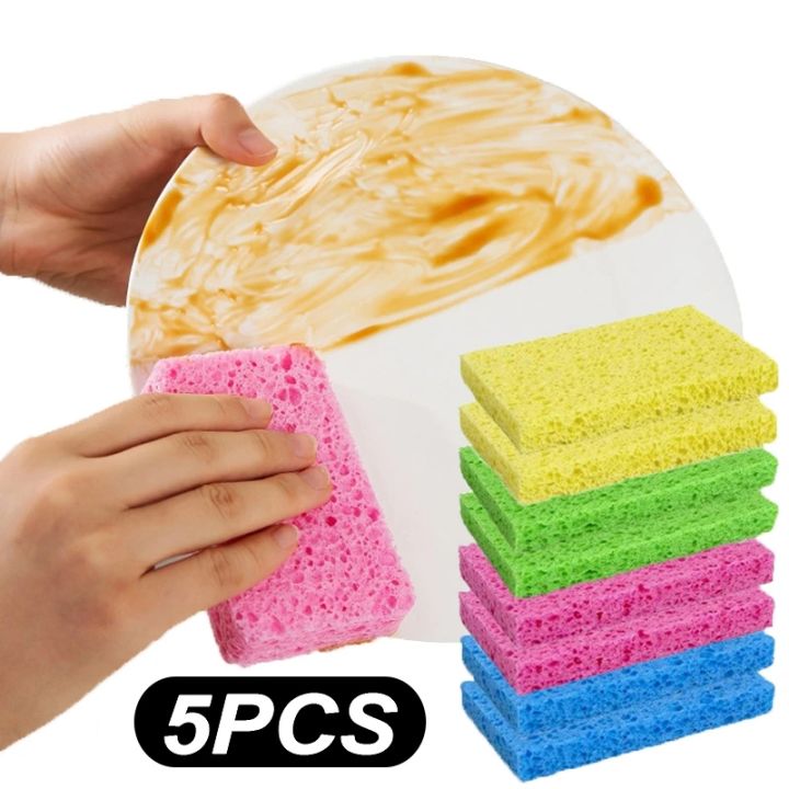 5Pcs Double-sided Dish Washing Sponge Cloth Remove Stains Descaling ...