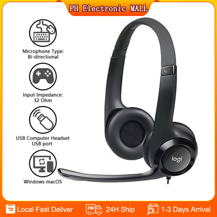 Original Logitech H390 H110 H111 Wired Headphones USB Computer Headset Noise Cancelling ...
