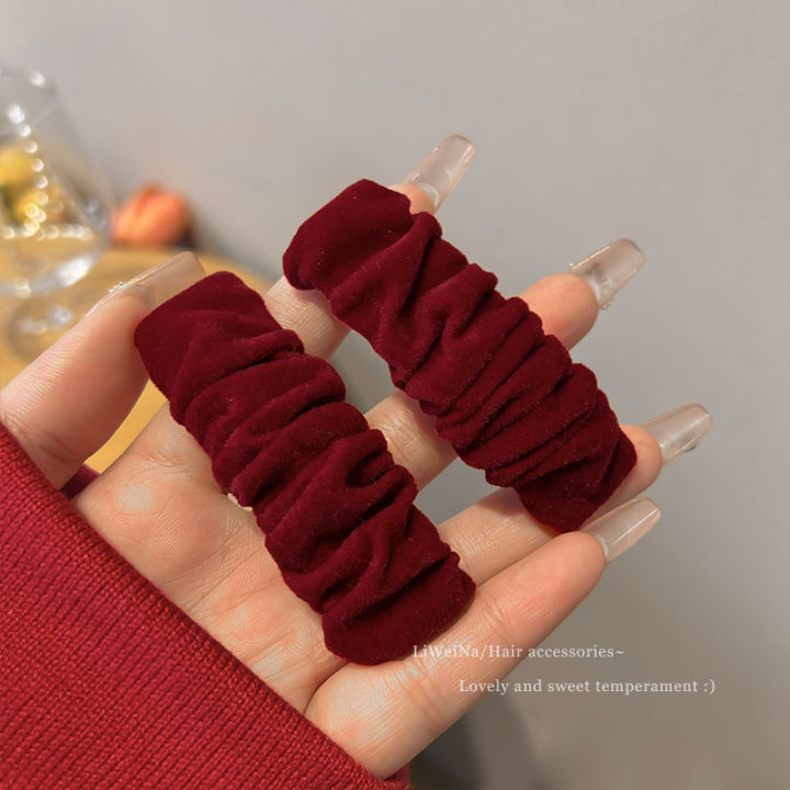 กิ๊บติดผมสีแดงย้อนยุคฝรั่งเศสสําหรับผู้หญิงฤดูหนาวด้านข้างผมม้า ...