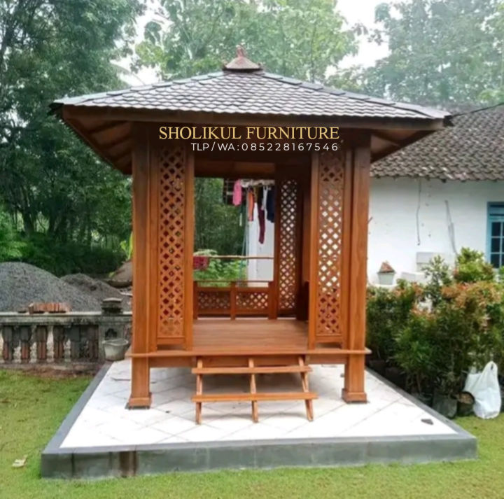 Gazebo Taman Minimalis Modern ukuran 2m x 2m Kayu Jati Lokal | Lazada ...