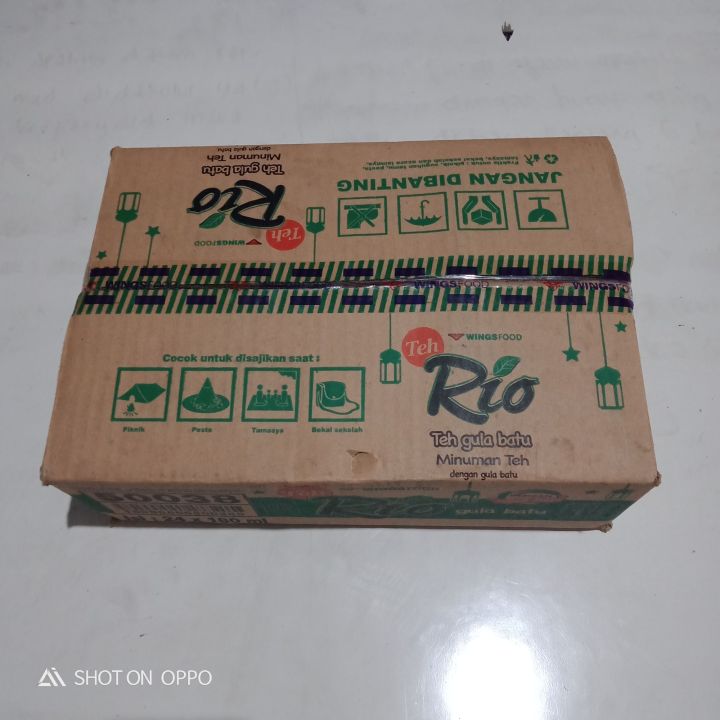 1 karton - 1 box - 1 dus teh rio - netto 180 ml - isi 24 gelas ...