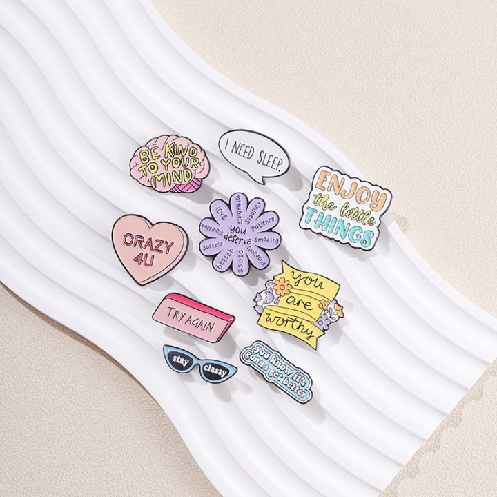 Funny Text Enamel Pins Cute Inspirational Text Brooch Badges Lapel Pin ...