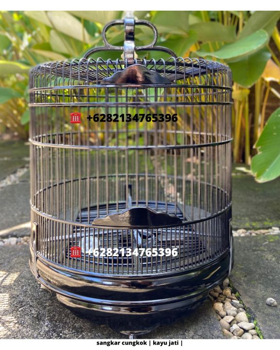 Sangkar burung cungkok kayu jati solid berkualitas diameter 38cm ...