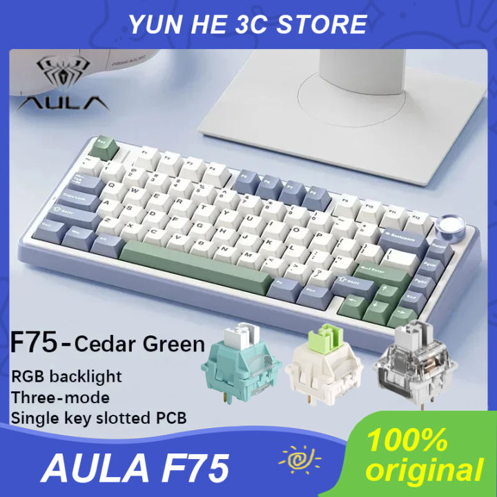 AULA F75 Mechanical Keyboard 2.4G Wireless/Bluetooth/Wired RGB PBT 75% Layout OEM Profile Gasket ...