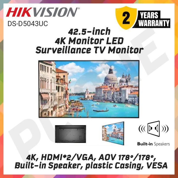 DS-D5043UC HIKVISION 42.5-inch 4K Monitor LED Surveillance TV Monitor 4K, HDMI*2/VGA, AOV 178 ...