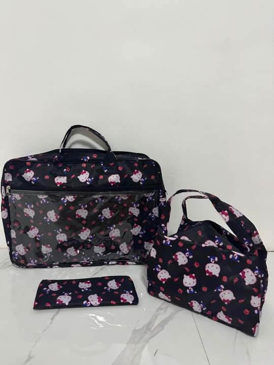 Module bag for girls long size with handle black stripe book holder ...