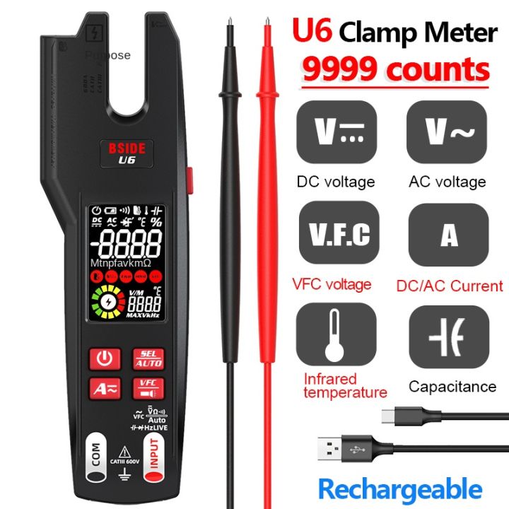 Rechargeable Clamp Meter Fork 600A Ammeter Pliers True RMS DC AC ...