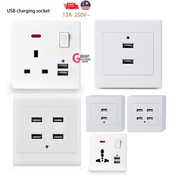 USB Charging Socket 13A Socket USB Wall Socket double USB Type C port ...