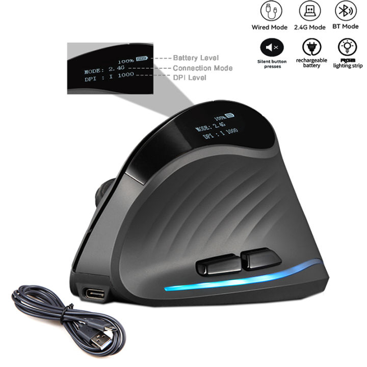 Rechargeable Wireless Vertical Mouse With Screen Display Ergonomic Mice ...