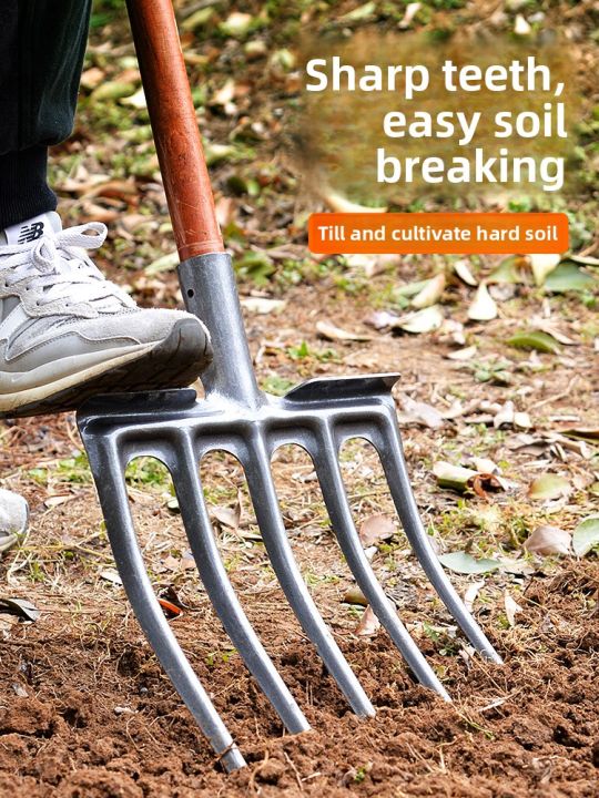 MONLEYTA | Steel Tiller Fork Four Teeth Wooden Handle Full Steel Loosen ...