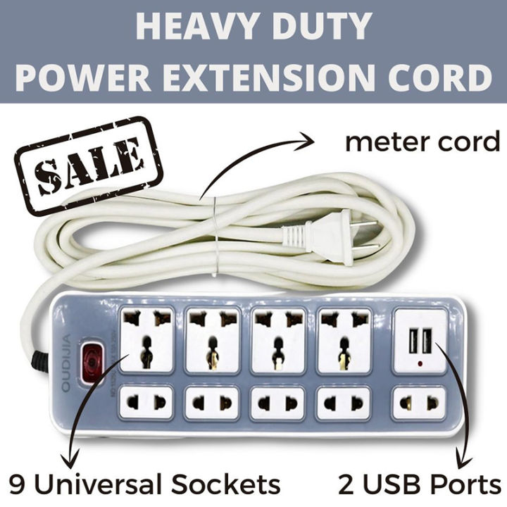 Heavy Duty Extension Cord with Multiple Universal Socket and 2 USB Port ...