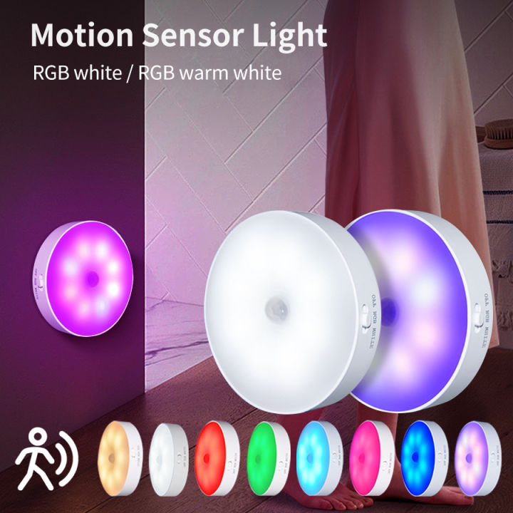 Motion Sensor Round LED Cabinet Light Magnetic Rechargeable Night Lamp ...
