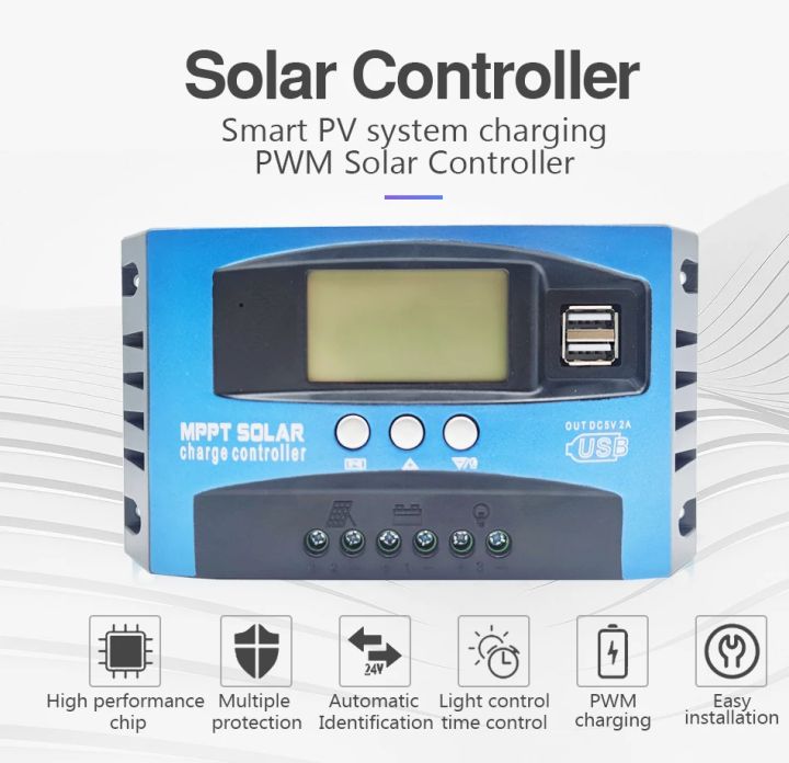 New Solar Charge Controller MPPT 30A 50A 80A 100A LCD Display 12V 24V AUTO Dual USB Solar Charge ...