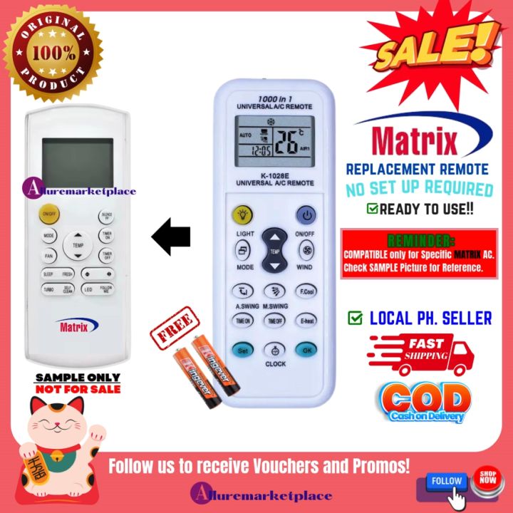 MATRIX AIRCON Remote Replacement Ready to USE Universal for MATRIX AIR ...