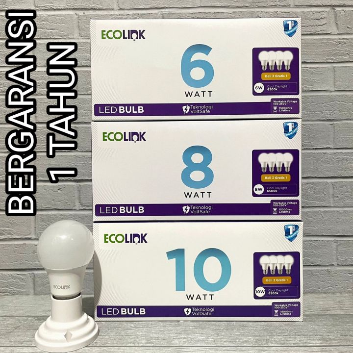 ECOLINK LED BULB MULTIPACK 6W 8W 10W 12 WATT PUTIH CDL Beli 3 FREE 1 ...