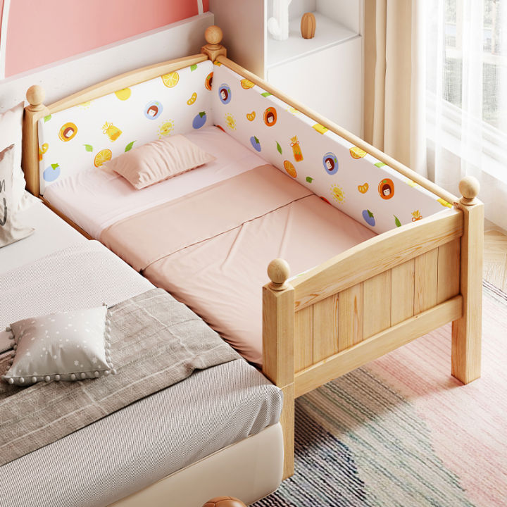 Solid Wood Children's Bed Boy's Single Bed Baby Patchwork Big Bed Side ...