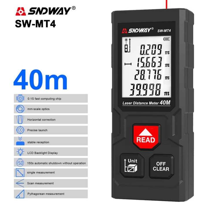 SNDWAY Laser Distance Meter MT4 - Alat Ukur Jarak 40m Digital | Lazada ...