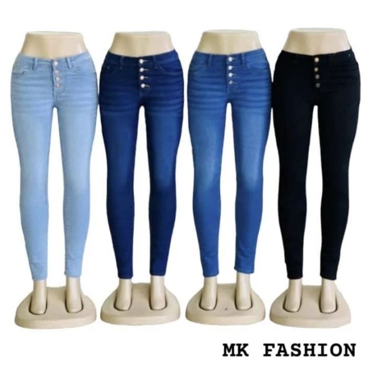 Slim Fit Jeans [4 Button] Pants For Women's High Streacable Export ...