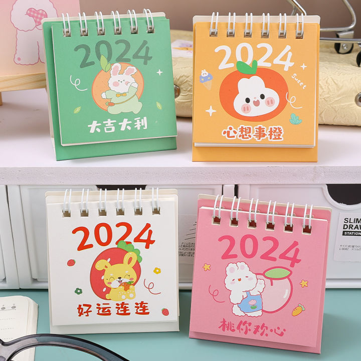 2024 Mini Cute Rabbit Calendar Kawaii DIY Cartoon Animals Desk Calendar ...